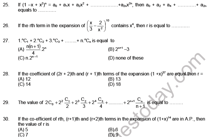 JEE Mathematics Binomial Theorem MCQs Set C with Answers
